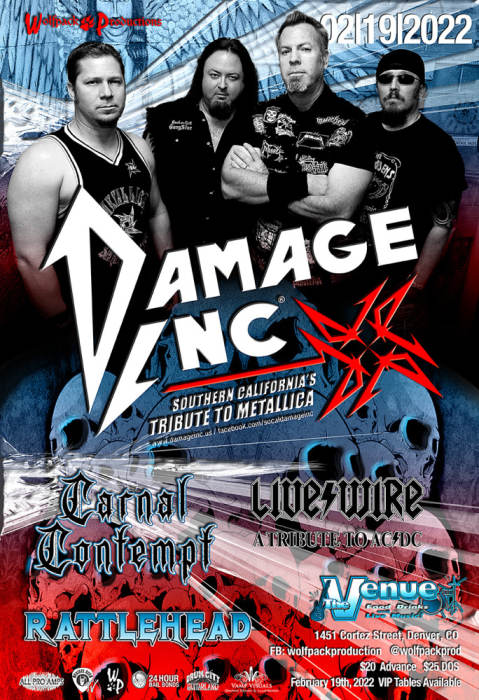 DAMAGE INC TRIBUTE TO METALLICA NEW DATE FEB 19TH WITH @ THE VENUE ...